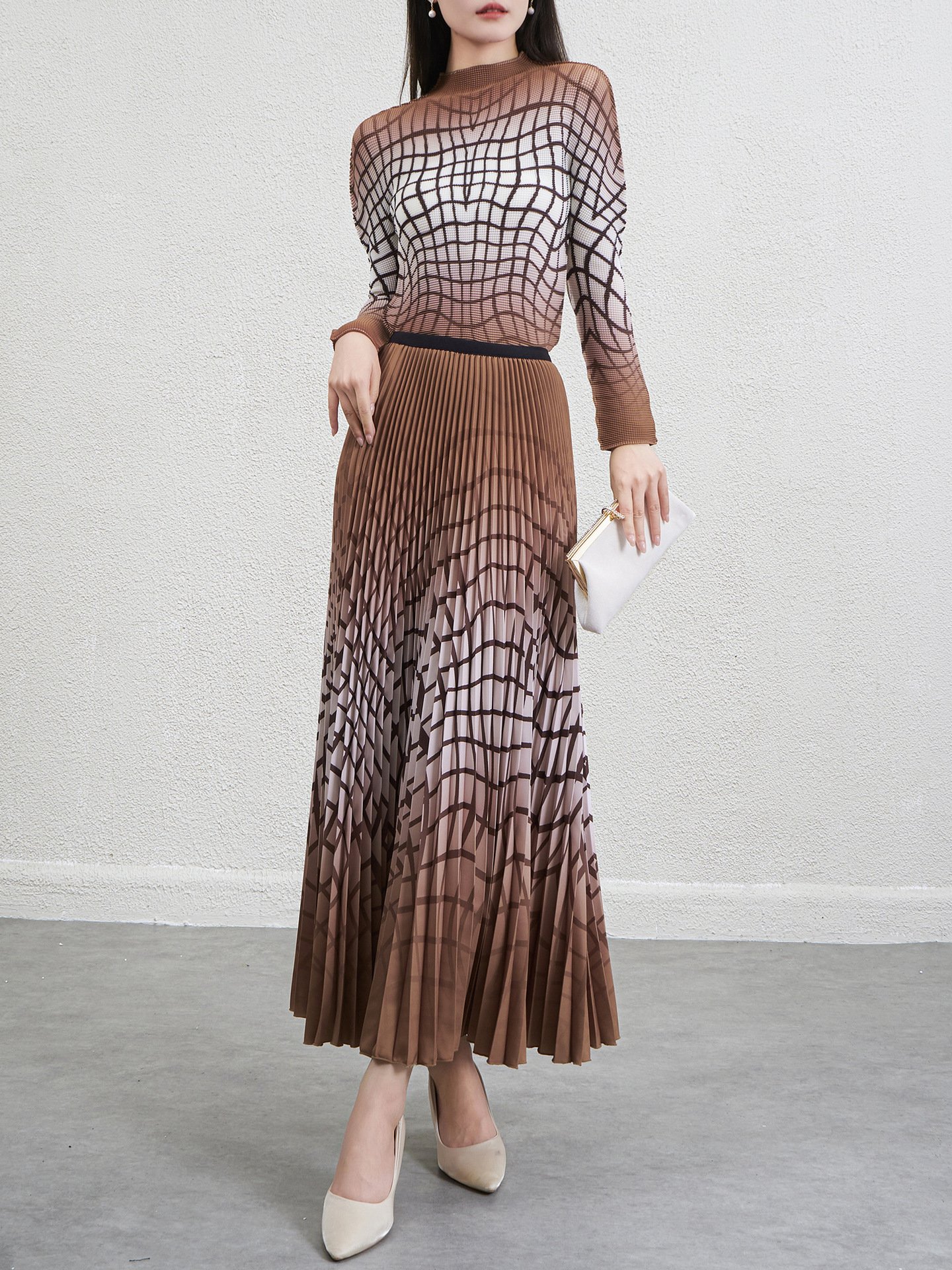 Japanese Style Pleated Two-Piece Set | Elegant Printed Top and Pleated ...